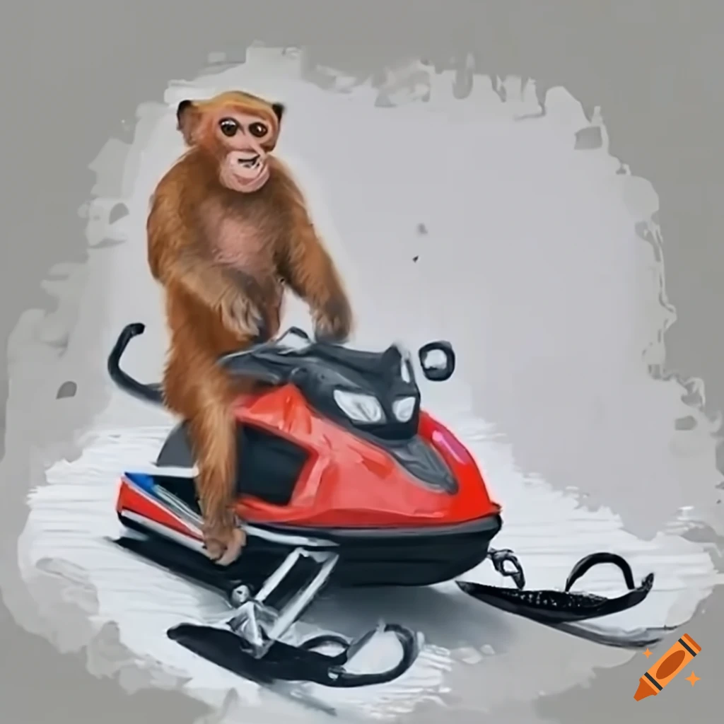 Monkey standing on a snowmobile on Craiyon