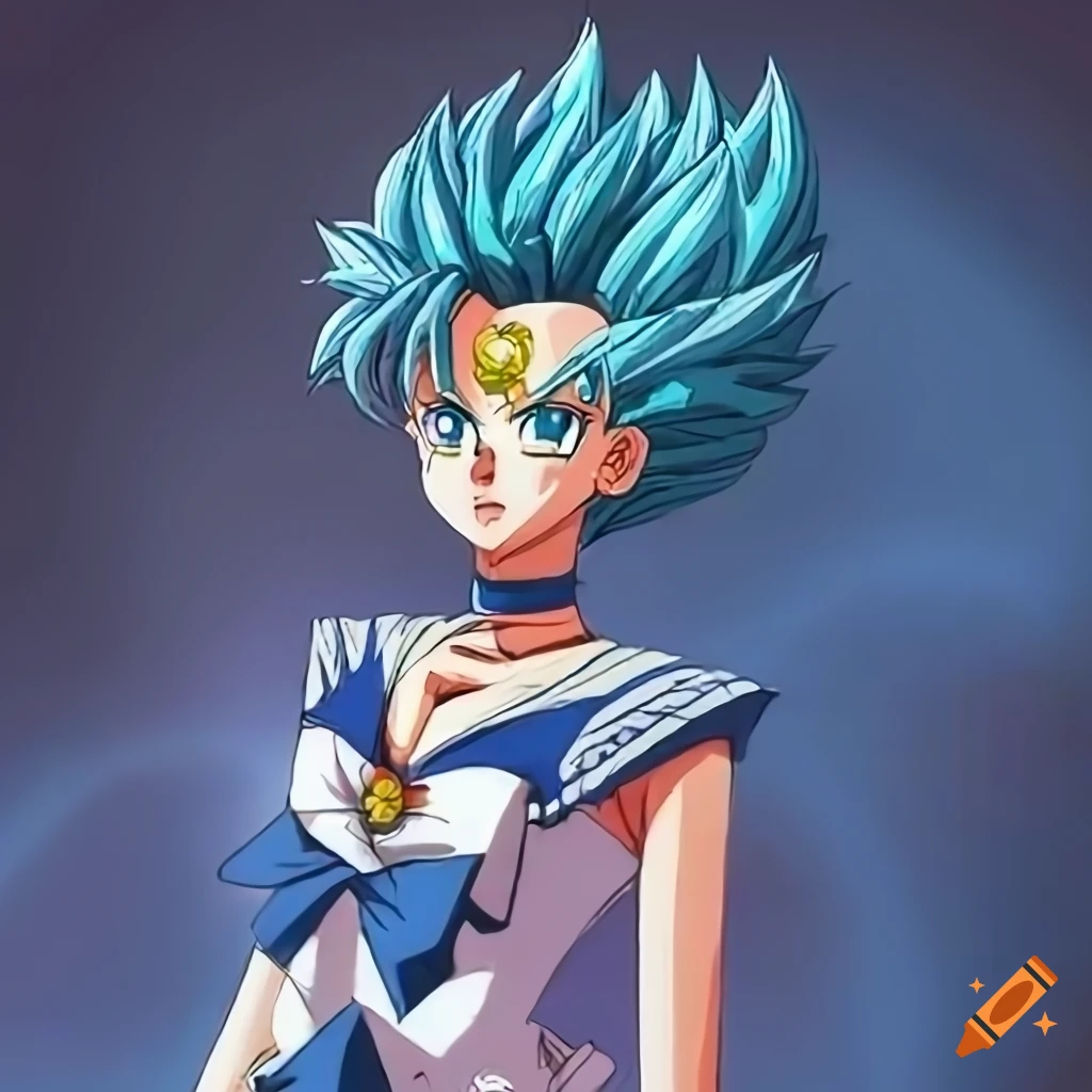 Sailor mercury with short blue ssj3 hair and a glowing aura, high ...