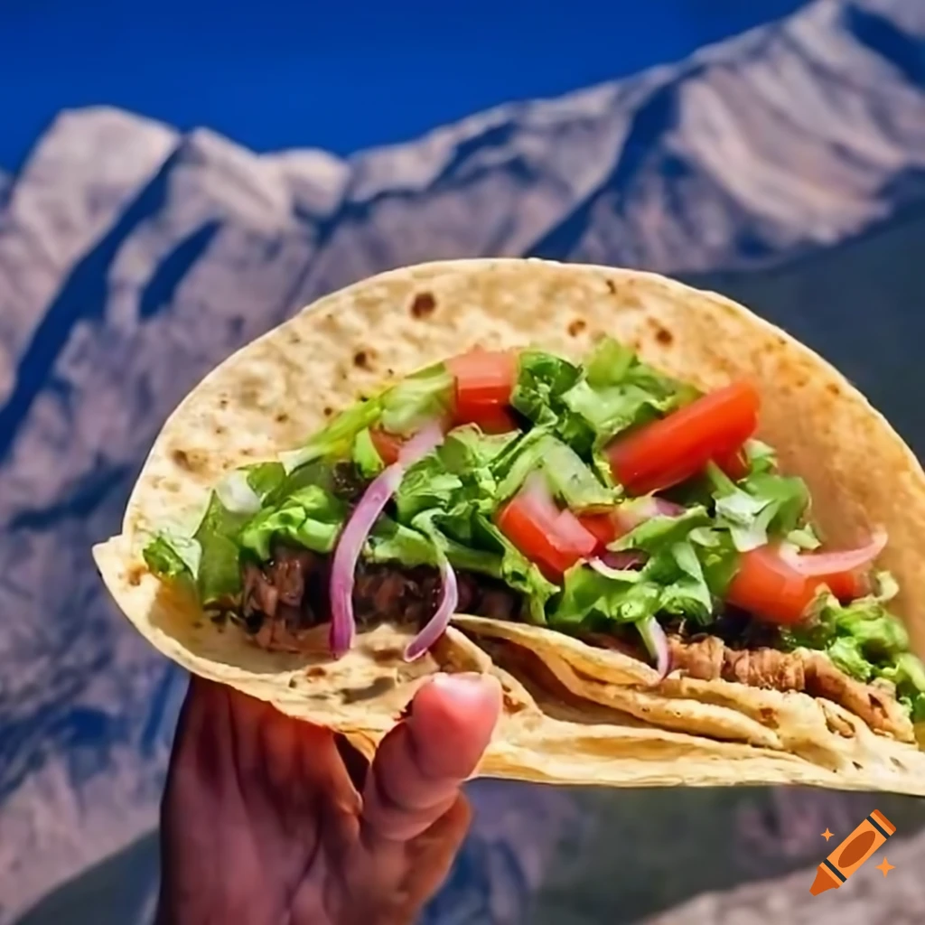 A big taco over a white mountain