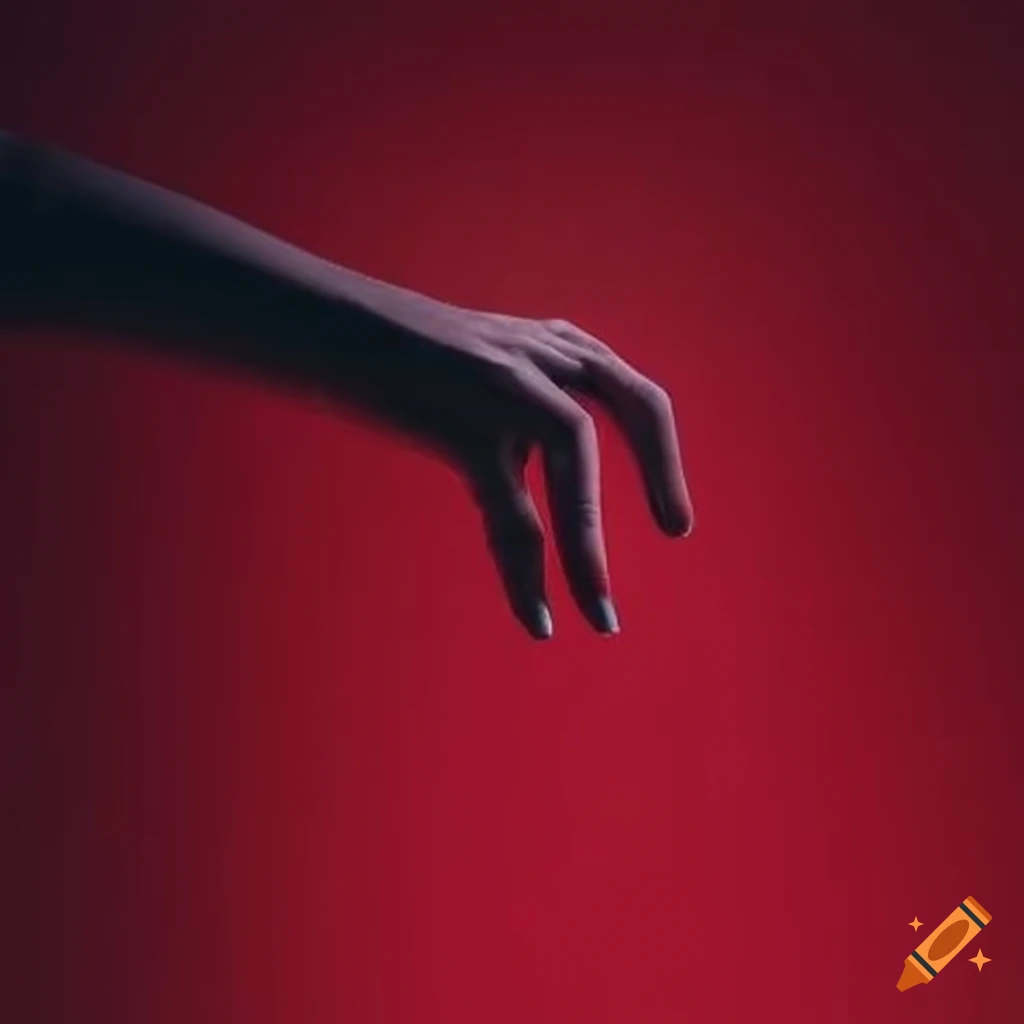 Hand making sign on red background