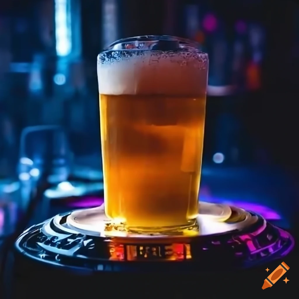 Dj plays hard electronic music while drinking craft beer in a small bar ...