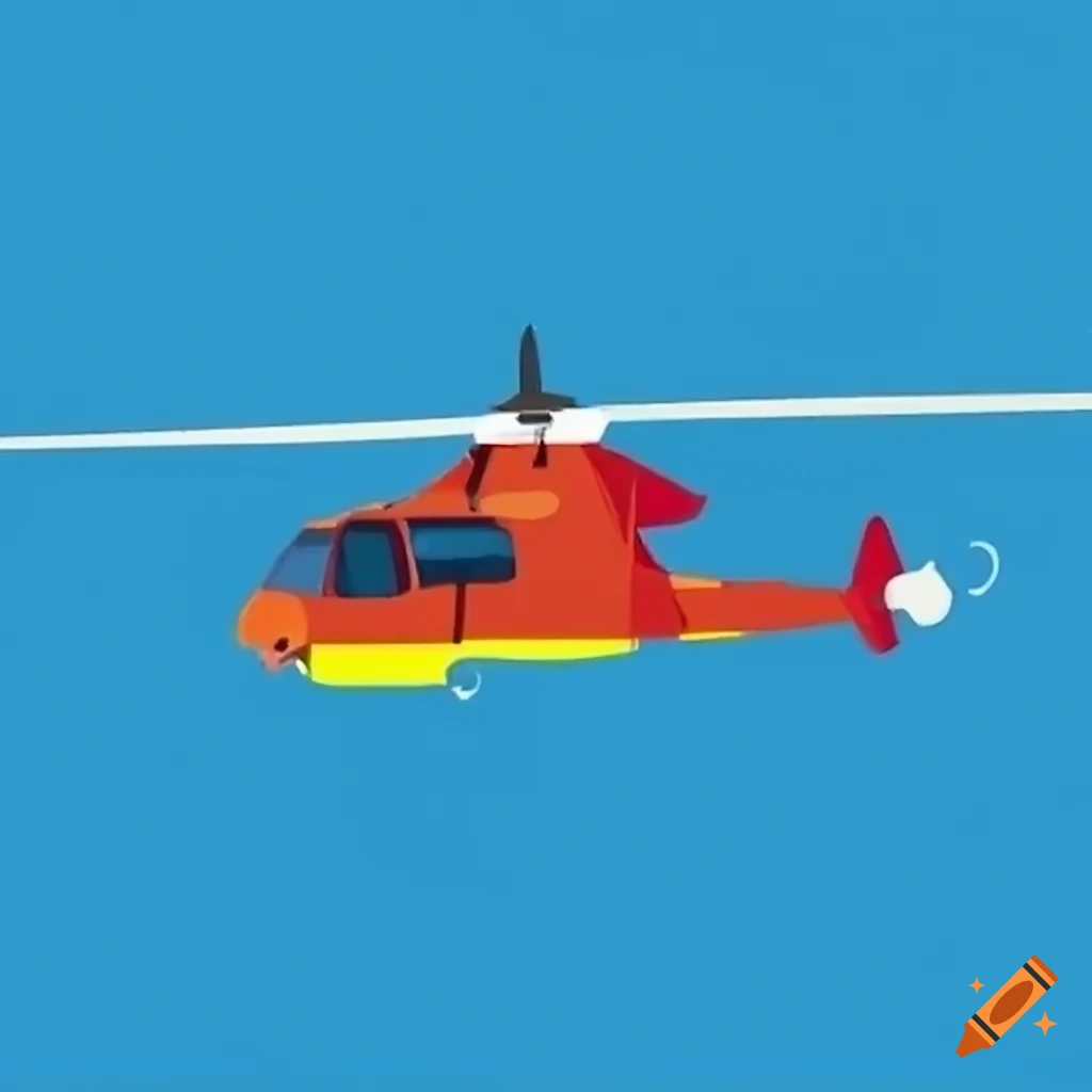 A minimalist 2d helicopter flying over a blue sky on Craiyon