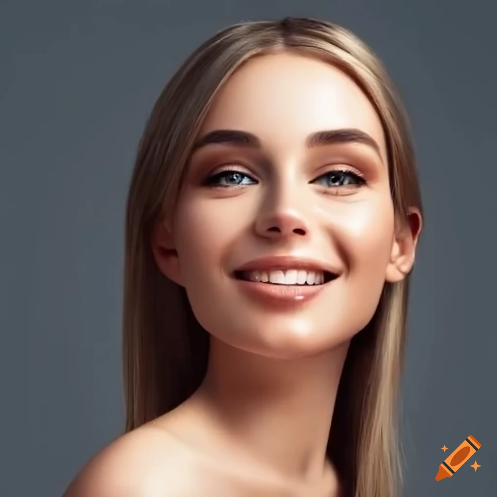 Beautiful Young Woman Cheerful Smile Dark Blonde Hair On Craiyon