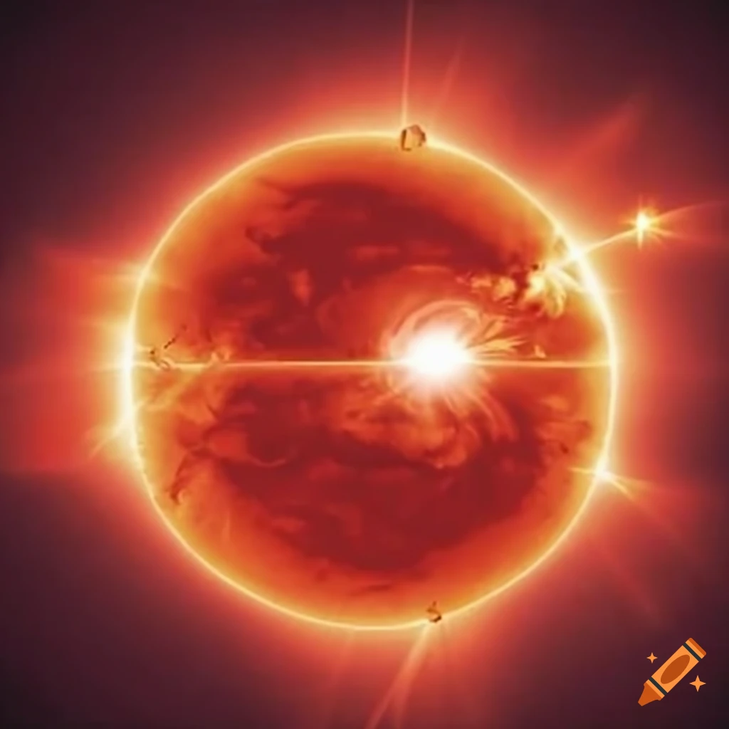 A vibrant red sun with glowing solar flares on Craiyon