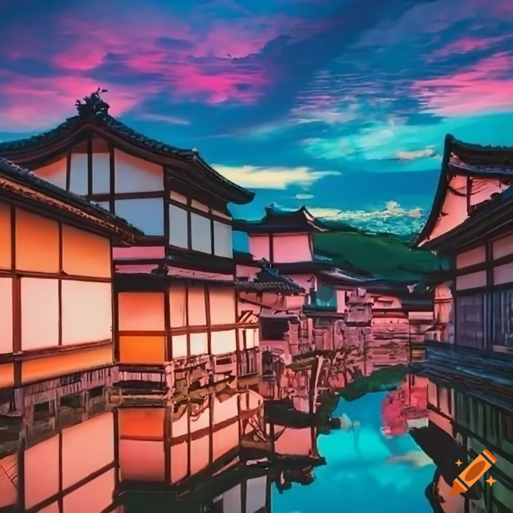 Breathtaking landscape of traditional japanese houses against the ...