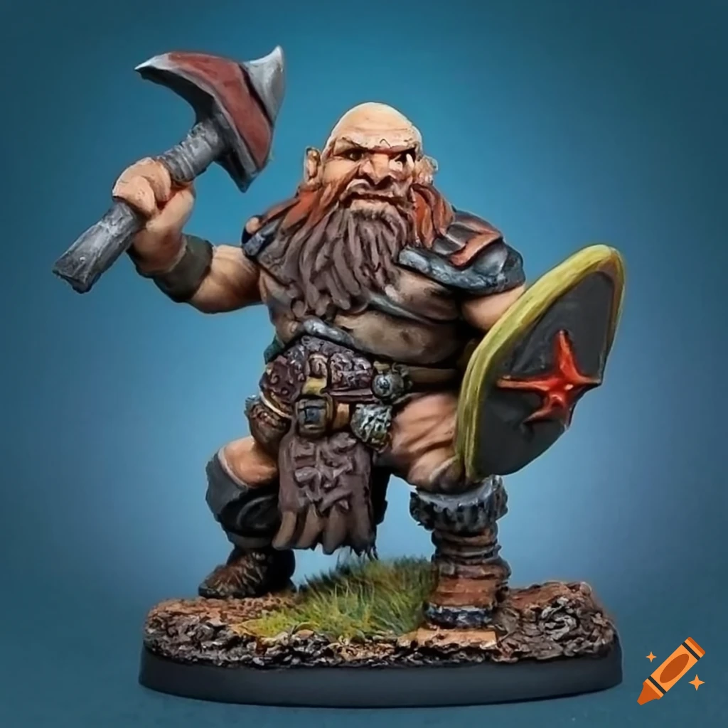 Painted fantasy resin figurine of a male dwarf warrior, ready for ...