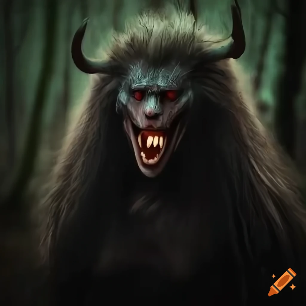 A fantasy beast, shaped like a man and with a large mouth with many ...