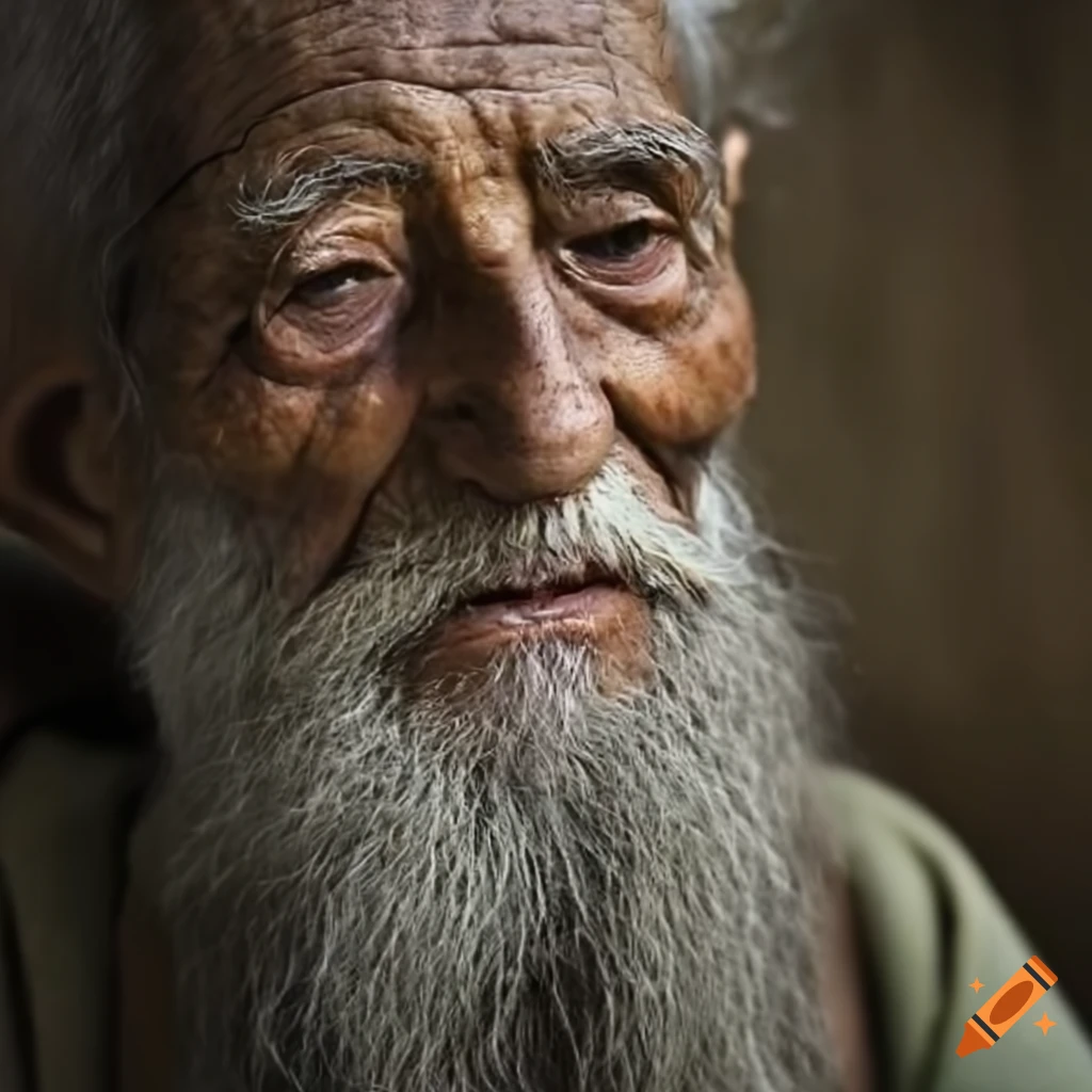 Generate a clean image of an old, wise man that seamlessly merges the ...