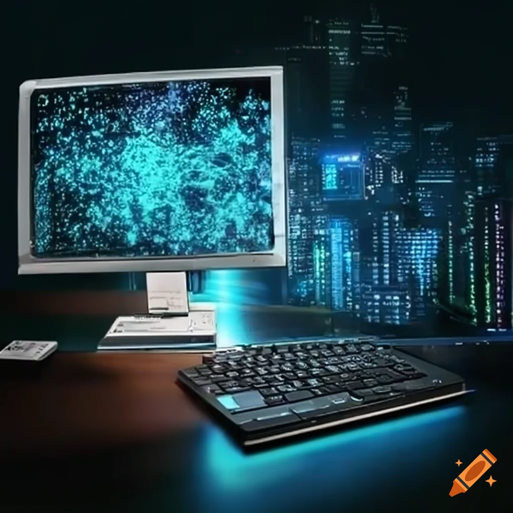 A modern computer displaying a vibrant digital interface