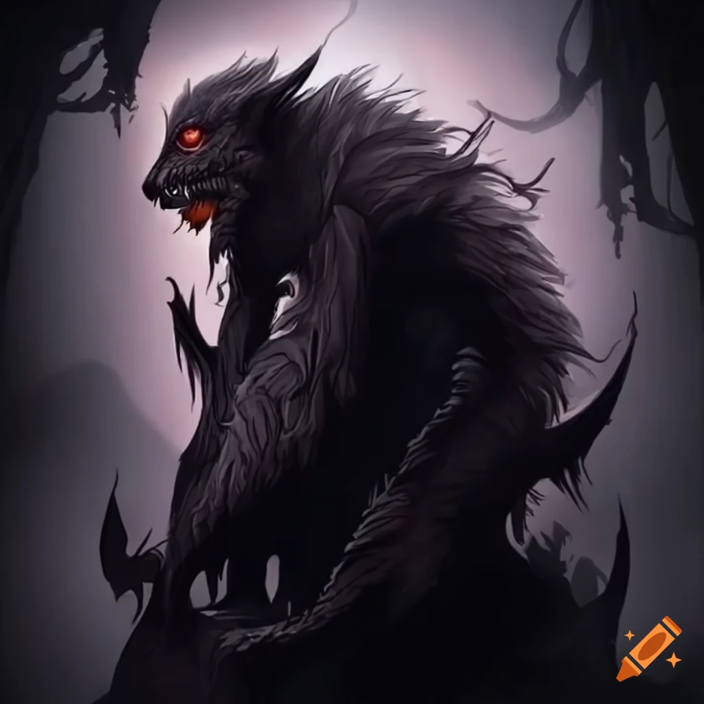 4 bestias con forma demoniaca y fantástica, gigante, negra, con el pelo ...