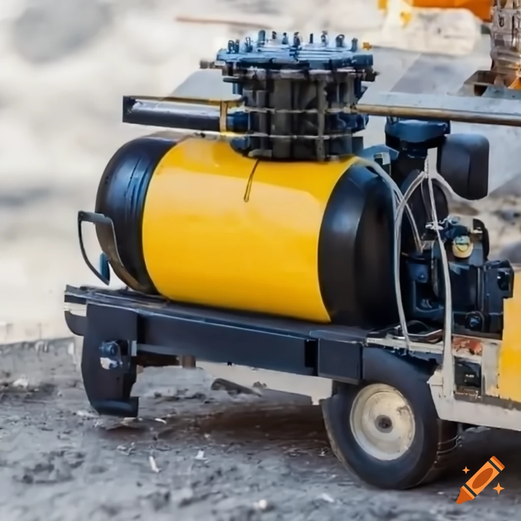 Trailer air compressor with construction site on background on Craiyon