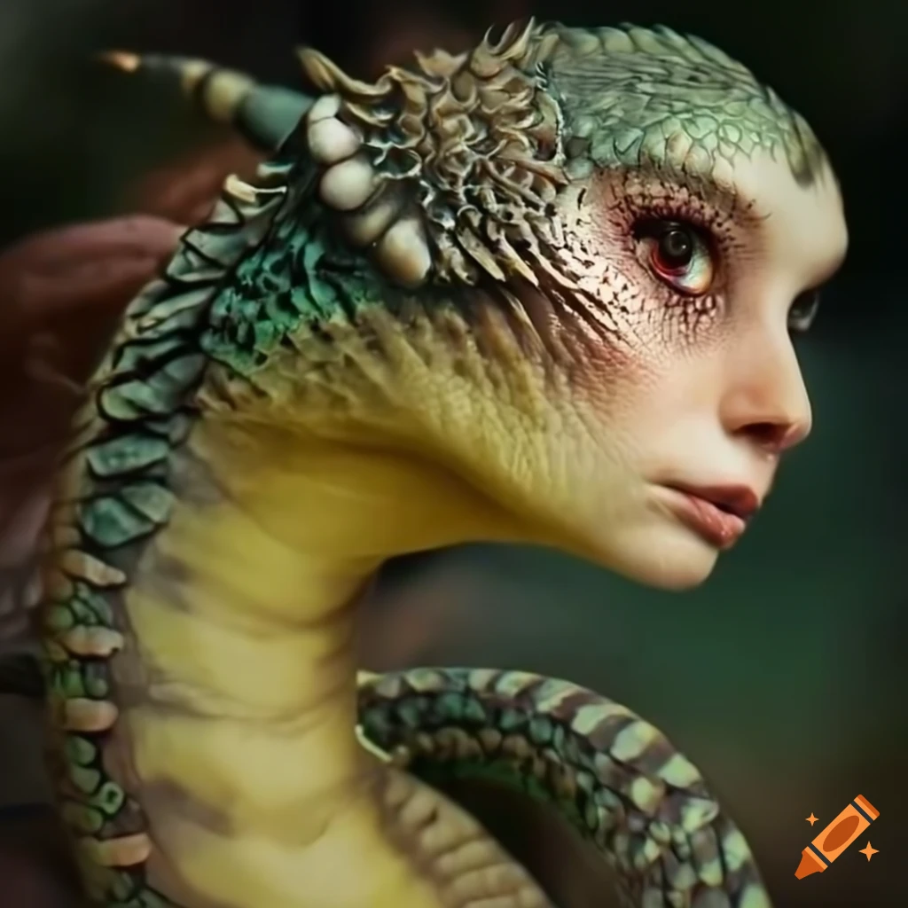 Up-close of a lovely anthro reptile ophidian queen with beautiful ...