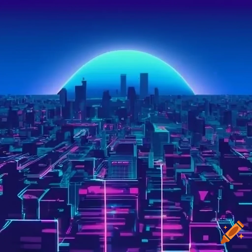 Vaporwave city scene on Craiyon