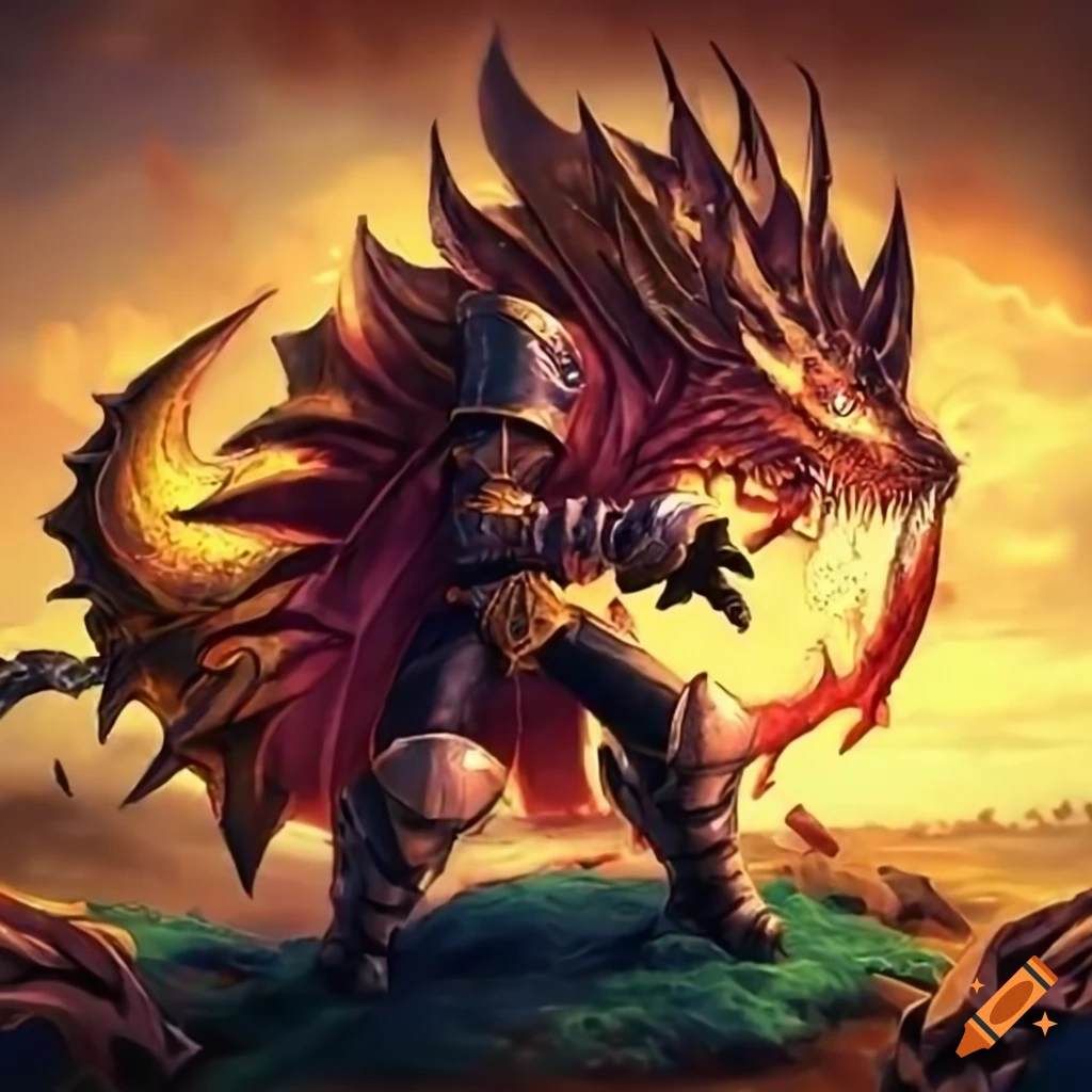 Brave knight emerging from a slain dragon's belly on Craiyon