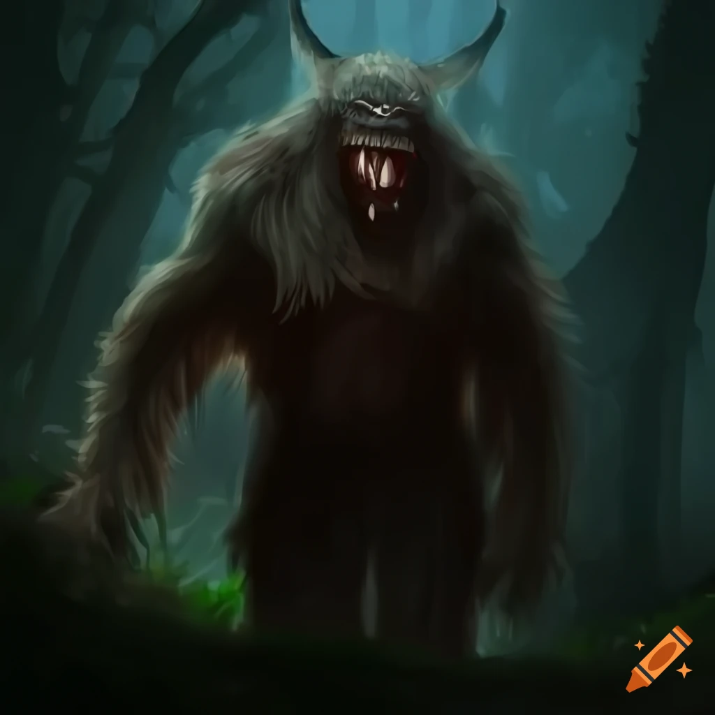 A fantasy beast, shaped like a man and with a large mouth with many ...