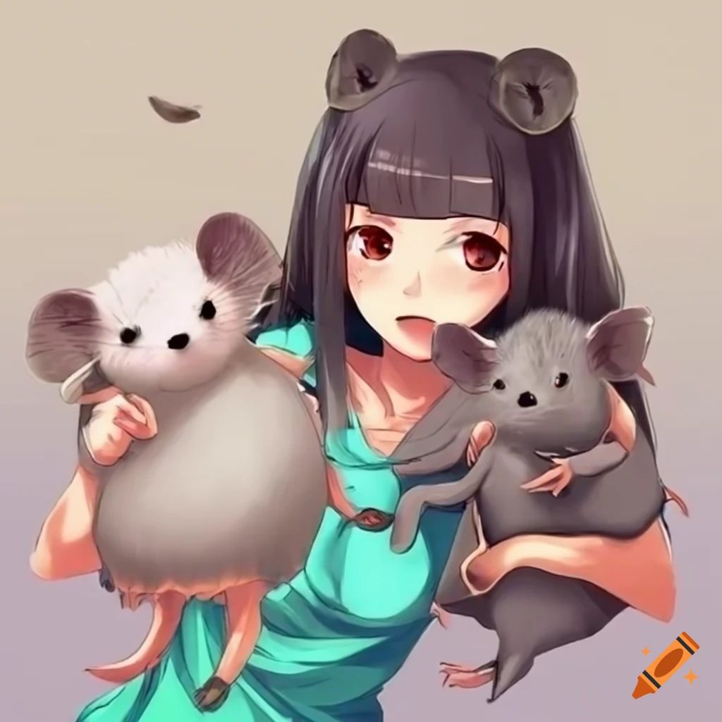 Anime woman holding multiple rats on Craiyon