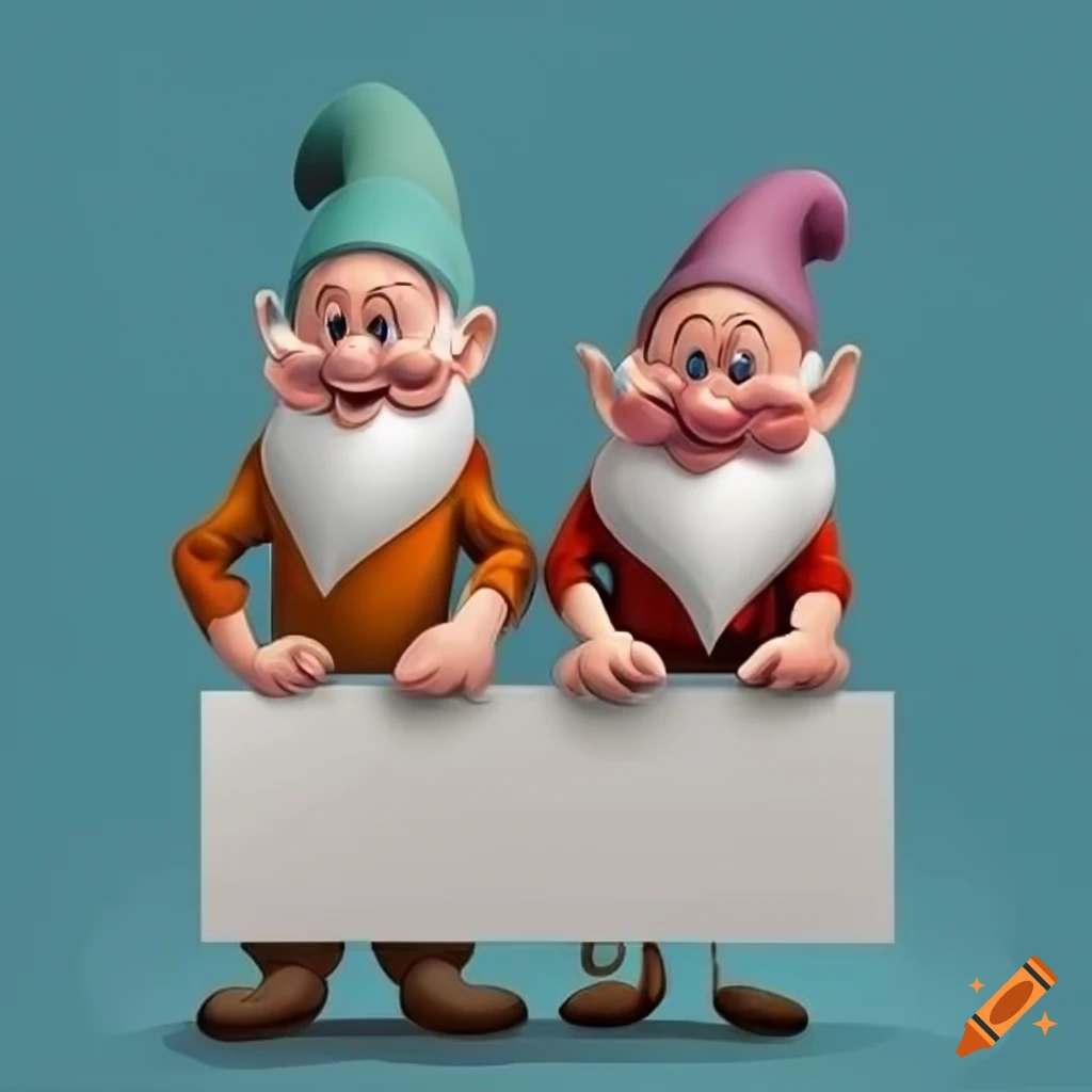 Cartoon image of two dwarfs holding a banner with the inscription mdt
