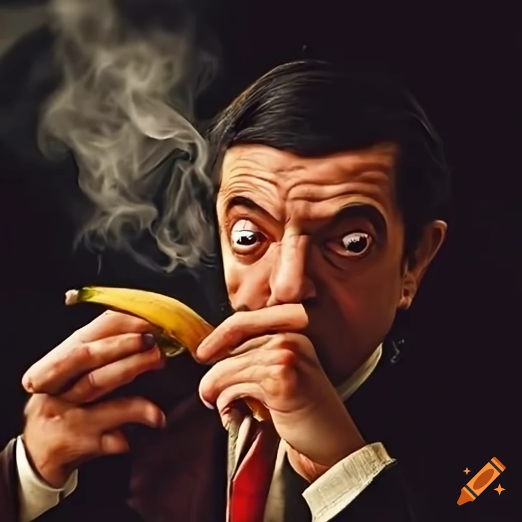 Mr. bean smoking a banana