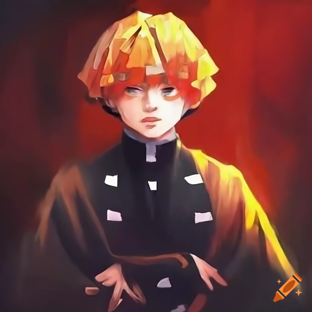 Zenitsu wearing black with red hair on Craiyon