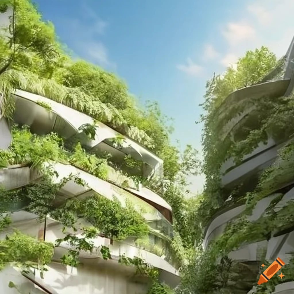 Long, modern, greenery building