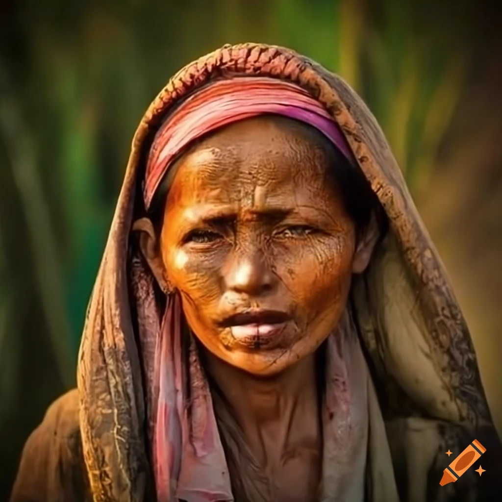 The rural countryside, a hardworking villager lady toils in the fields ...