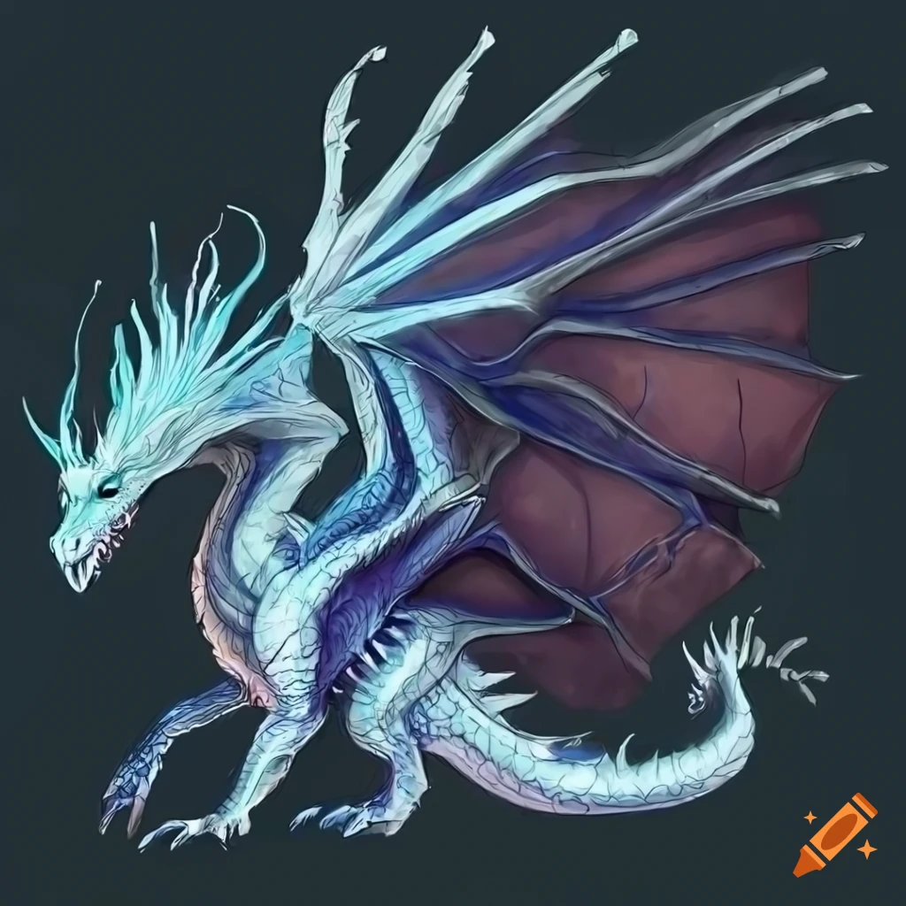 Full body dragon concept designs, side view with soft colours on Craiyon