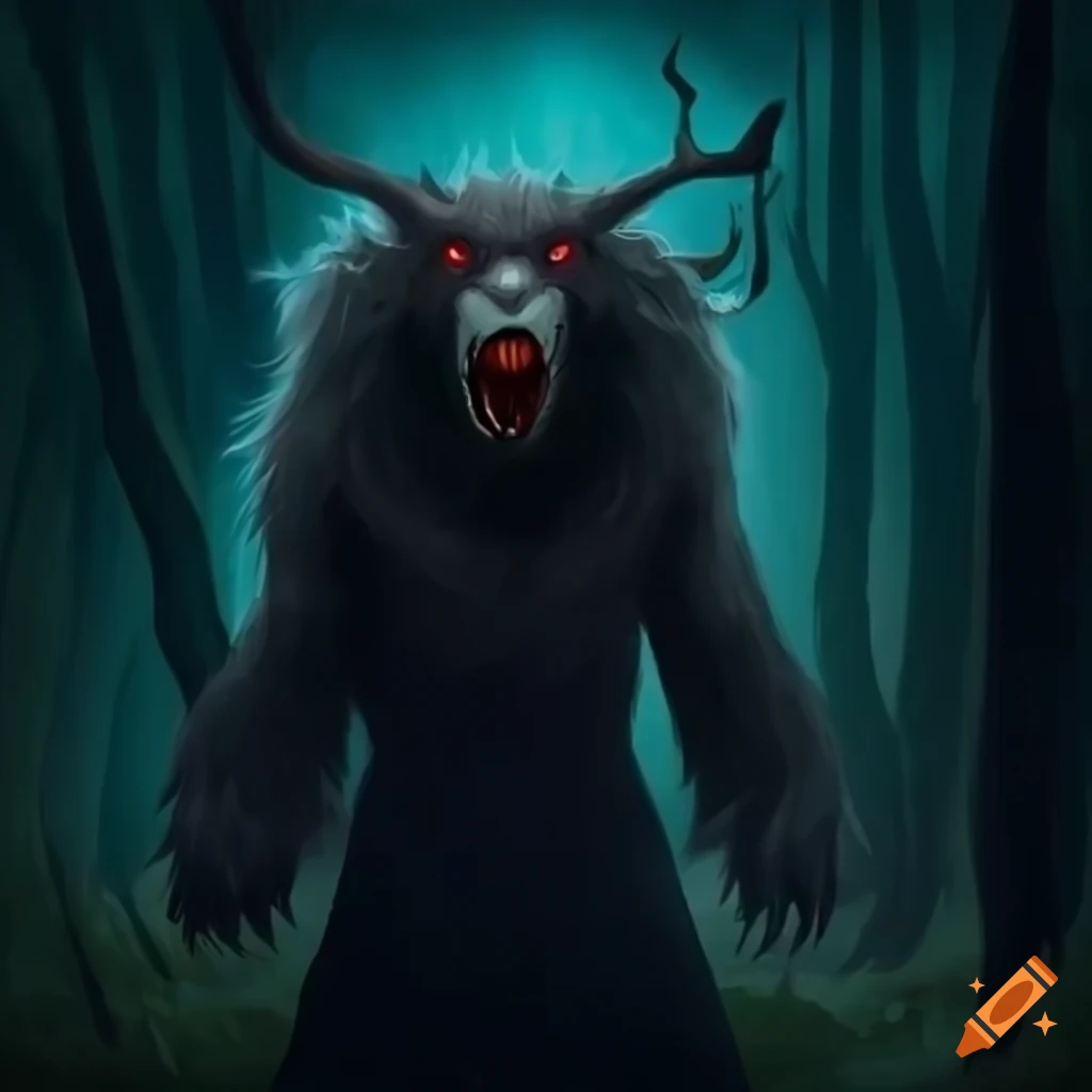A fantasy beast, shaped like a man and with a large mouth with many ...