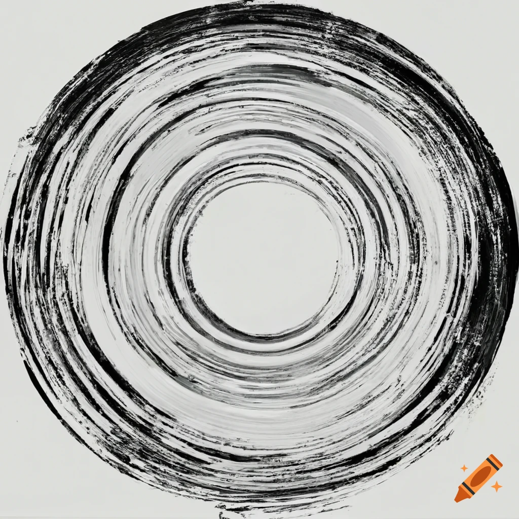 Abstract artwork featuring a textured white circle in circle with ...