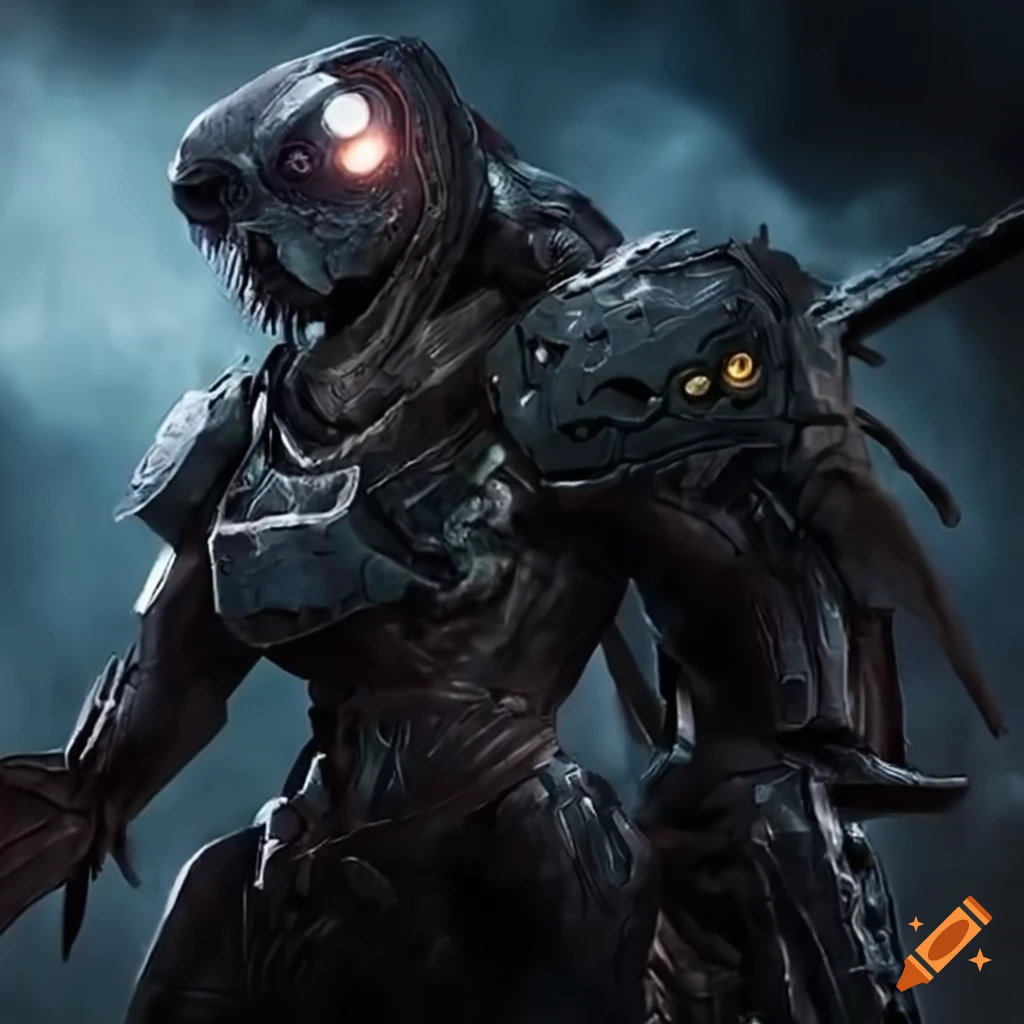 A futuristic velociraptor warrior in advanced battle armor on Craiyon