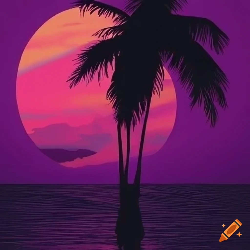 Palm tree silhouette retrowave vaporwave aesthetic art on Craiyon