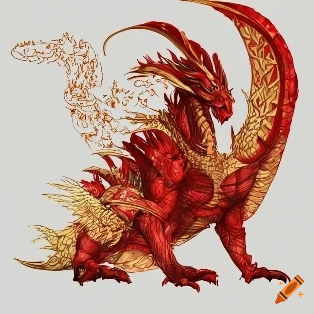 Dragon concept designs, side view, full body illustration, subtle red ...