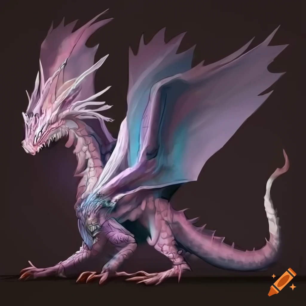 Full body dragon concept designs, side view with soft colours on Craiyon