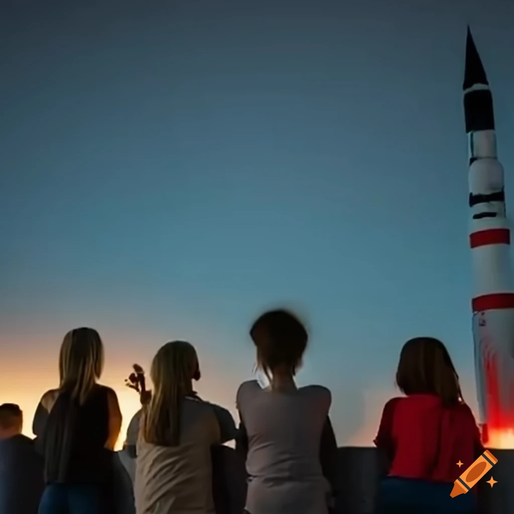 A Group of people watching rocket launch afternoon ar-16;9 on Craiyon