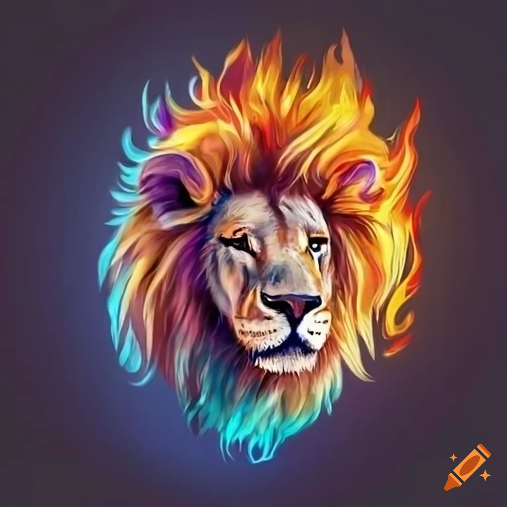 Lion with fire and ice, light foggy