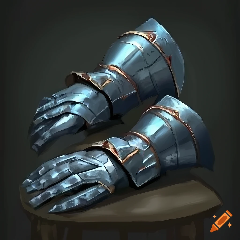Knight's gauntlets sitting on a table. digital art. dynamic painting
