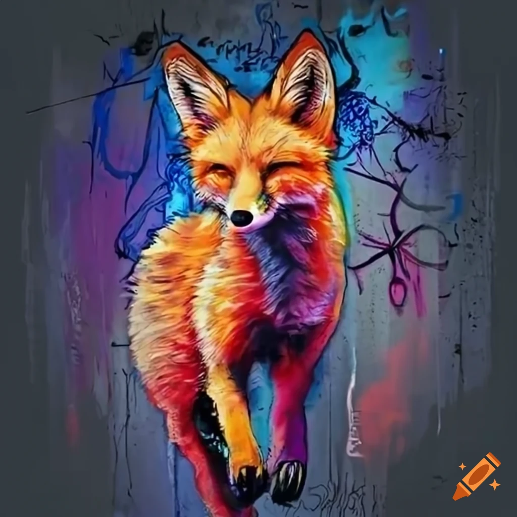 Graffiti art colorful fox running on Craiyon