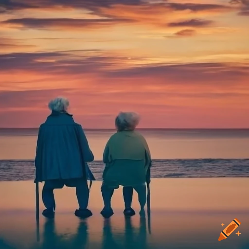 I need a picture of a couple of elderly people watching the sunset