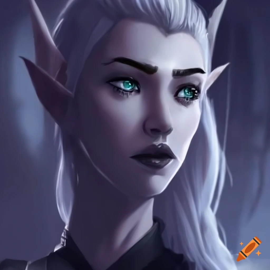 Black and white. Beautiful Fantasy high elf. In the style of Arcane ...