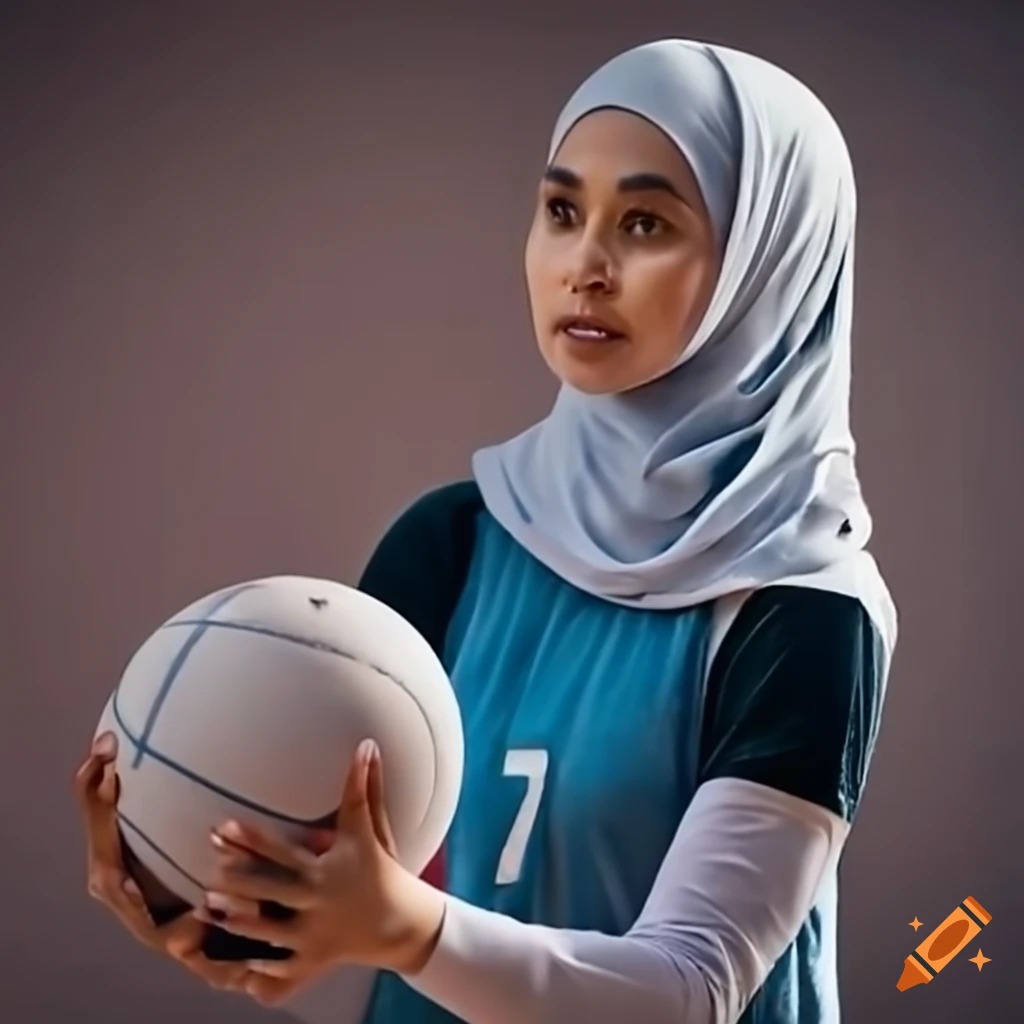 Female muslim playing netball in group on Craiyon