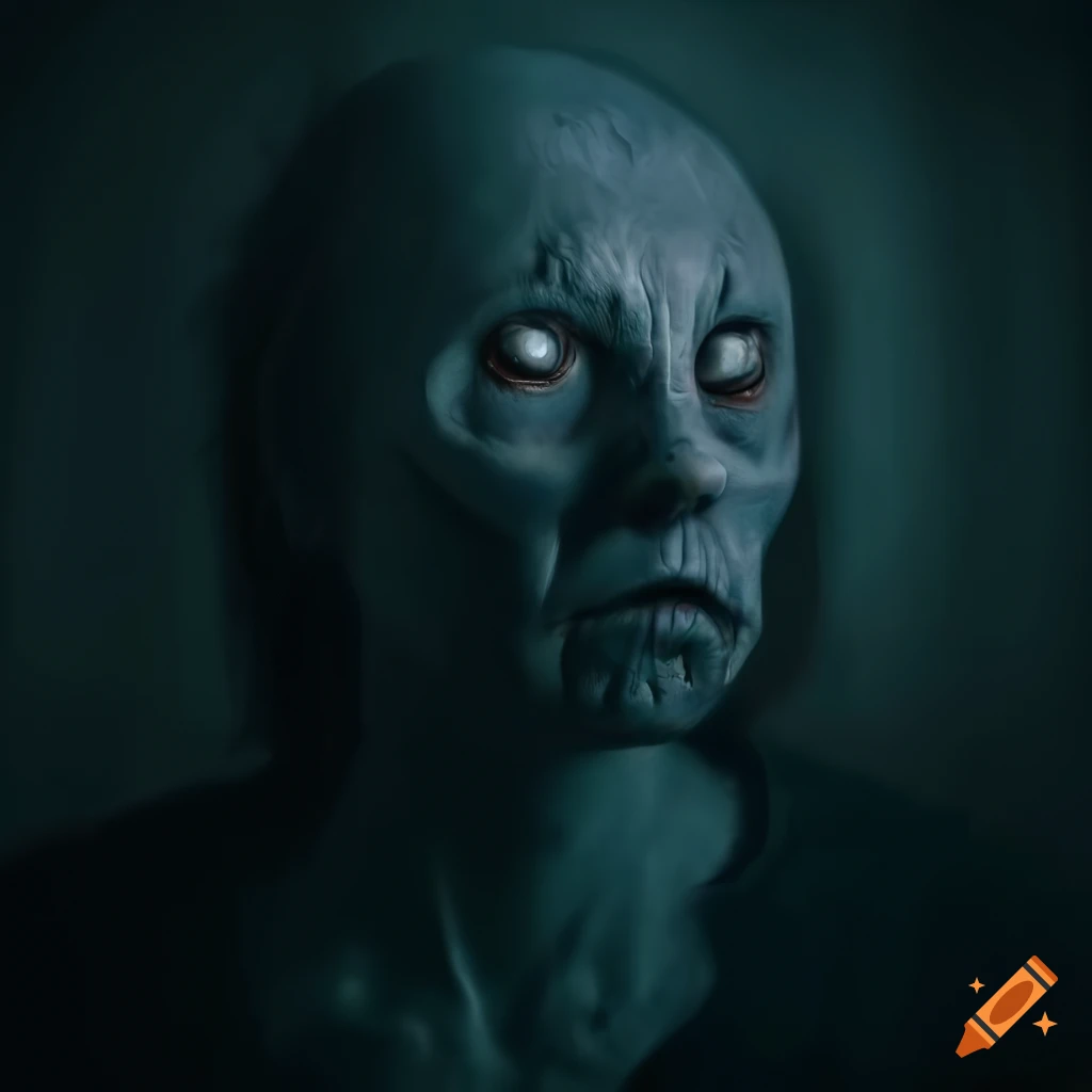 A very creepy and eerie ominous human standing in a dark living room ...