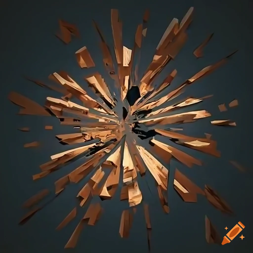 Exploding wood. digital art. dynamic