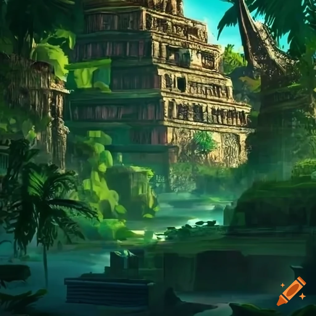 An aztec-inspired city surrounded by lush jungle on Craiyon