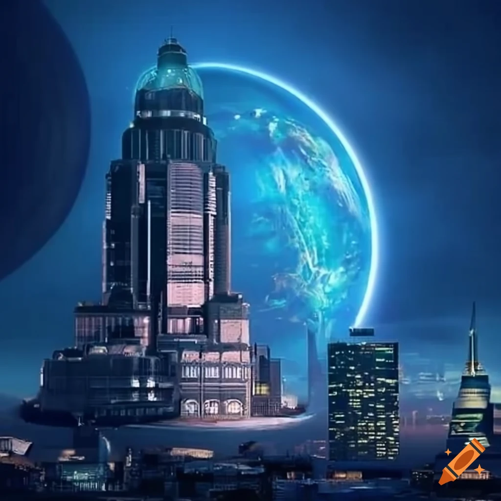 State with many highest buildings with cosmic technology elements and ...