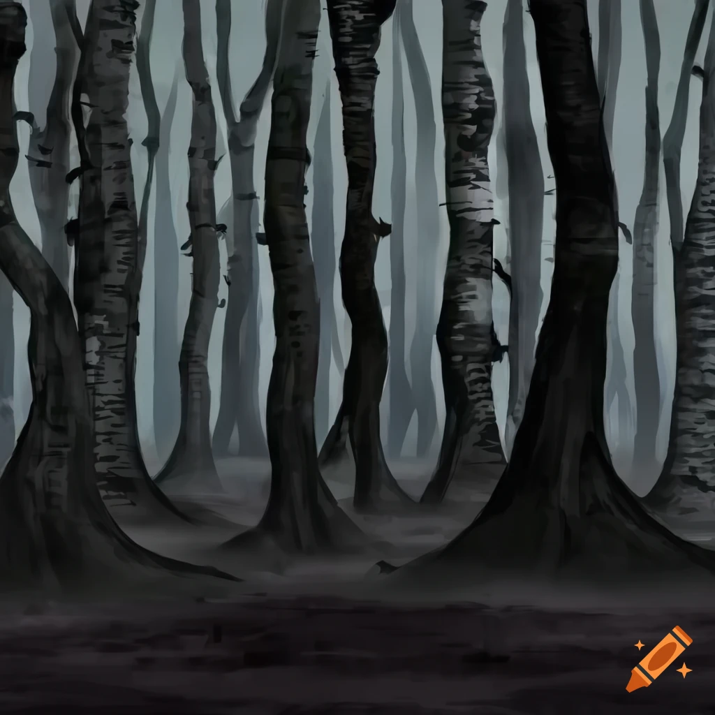 Dark fantasy birch forest on Craiyon