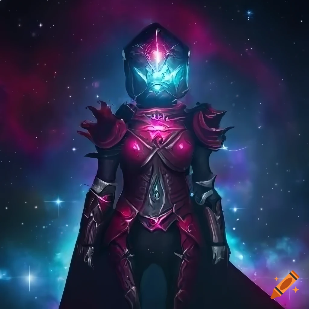 Women, a beautiful female warrior in armor in space surrounded by stars ...