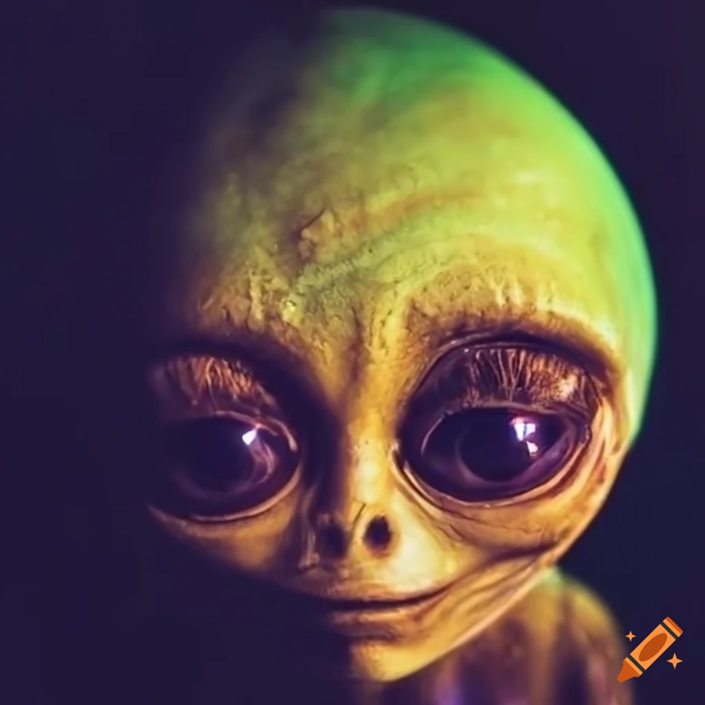 Colorful smiling alien in a spaceship on Craiyon