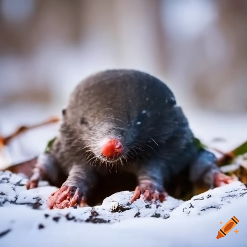 Mole digging its way up towards a winter forest on Craiyon