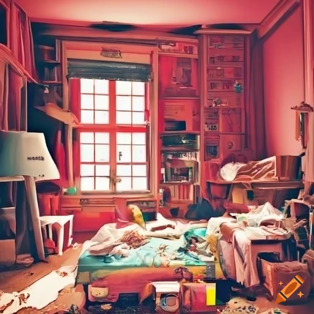 A messy double room on Craiyon