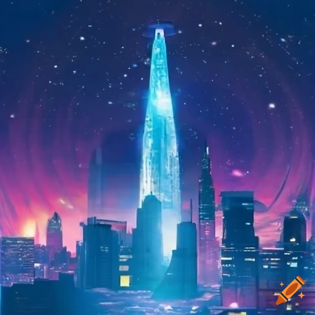 State with many highest buildings with cosmic technology elements and ...