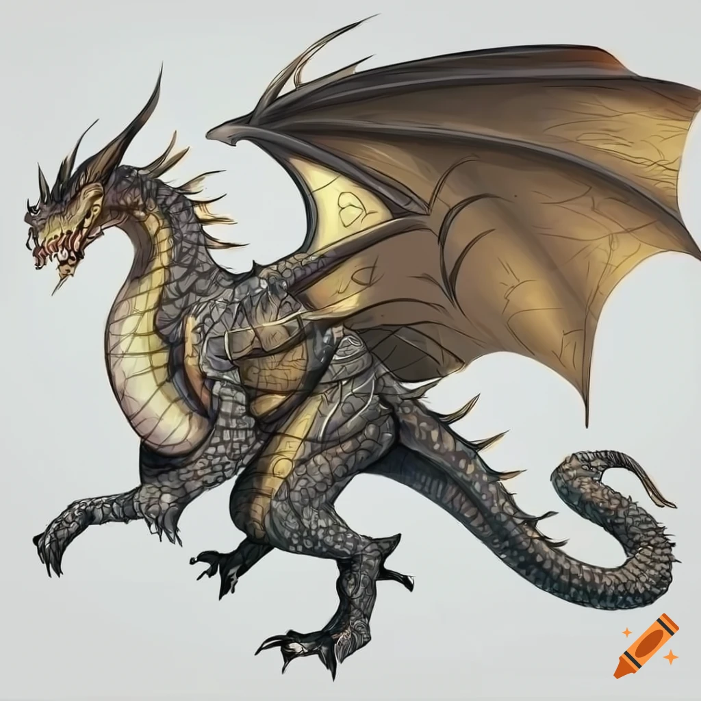 Dragon concept designs, side view, full body illustration, grey and ...